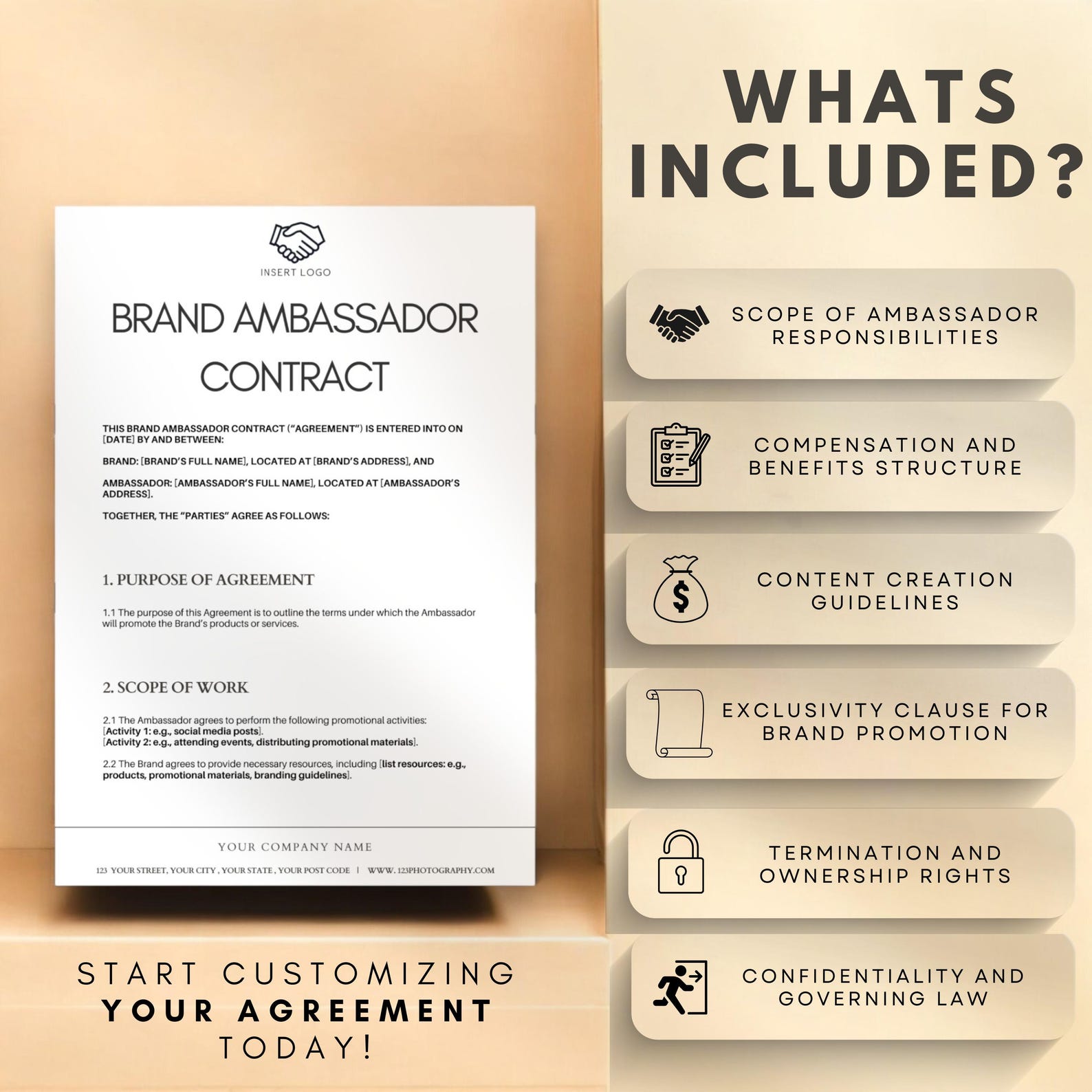 Brand Ambassador Contract Template | Editable Canva Agreement for ...