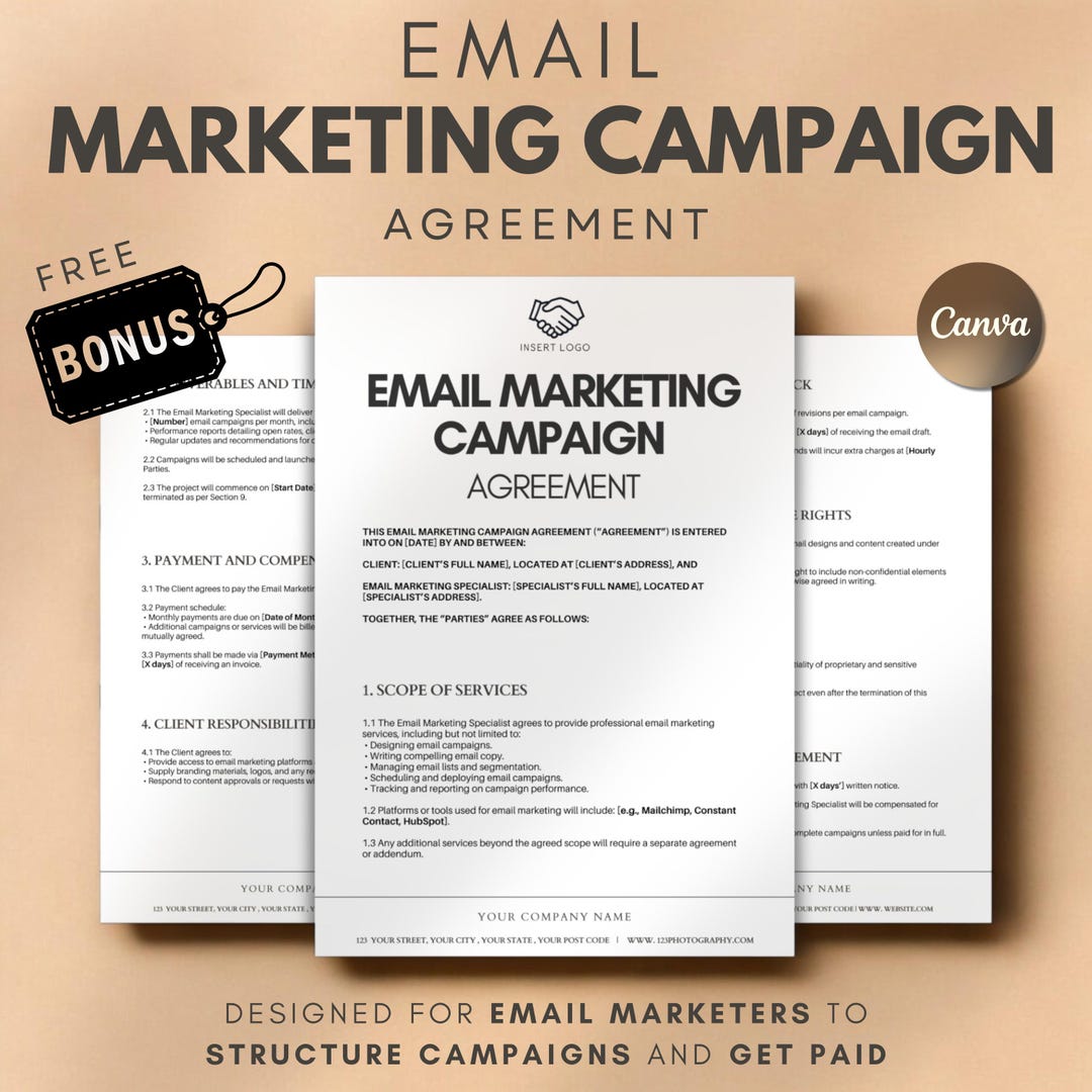 Email Marketing Campaign Contract Template | Editable Canva Agreement ...