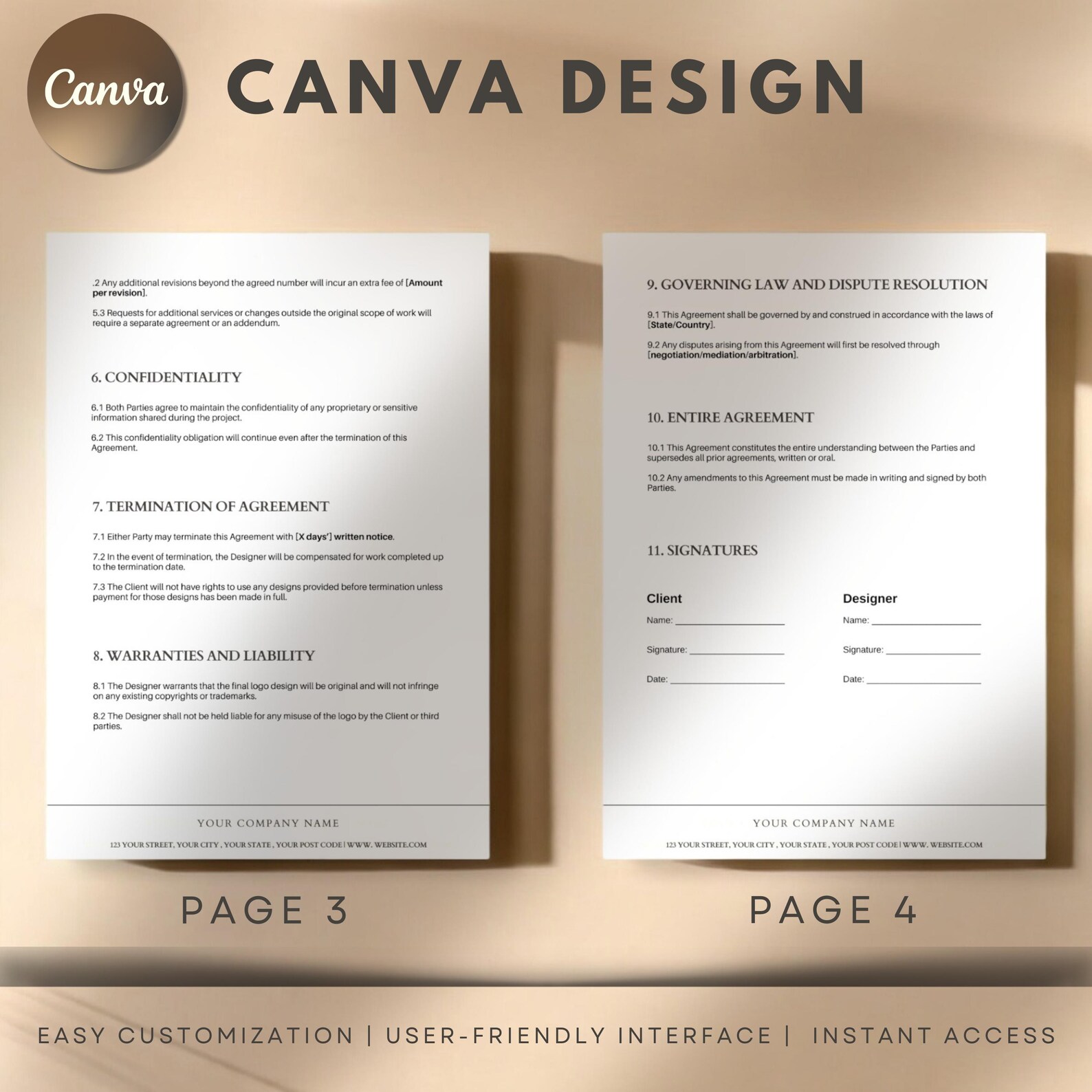 Logo Design Contract Template | Editable Canva Agreement for Freelance ...