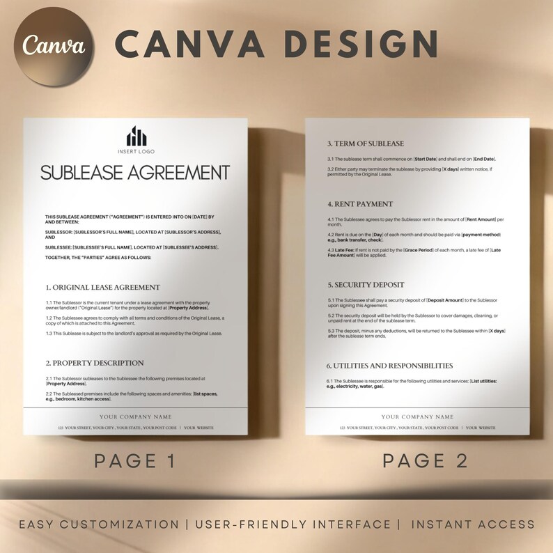 Editable Sublease Agreement Template | Digital Download for Tenants ...