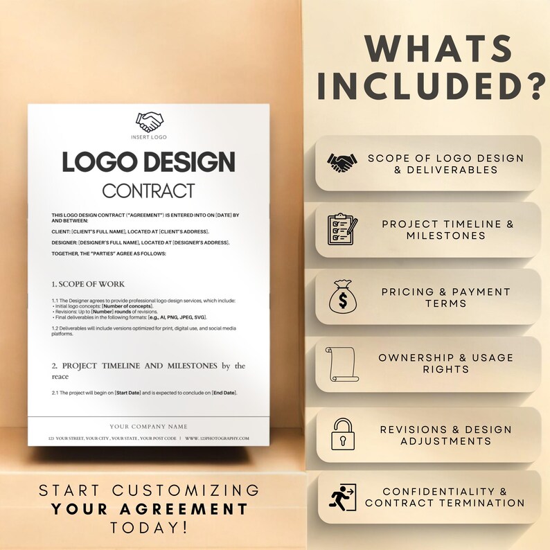 Logo Design Contract Template | Editable Canva Agreement for Freelance ...