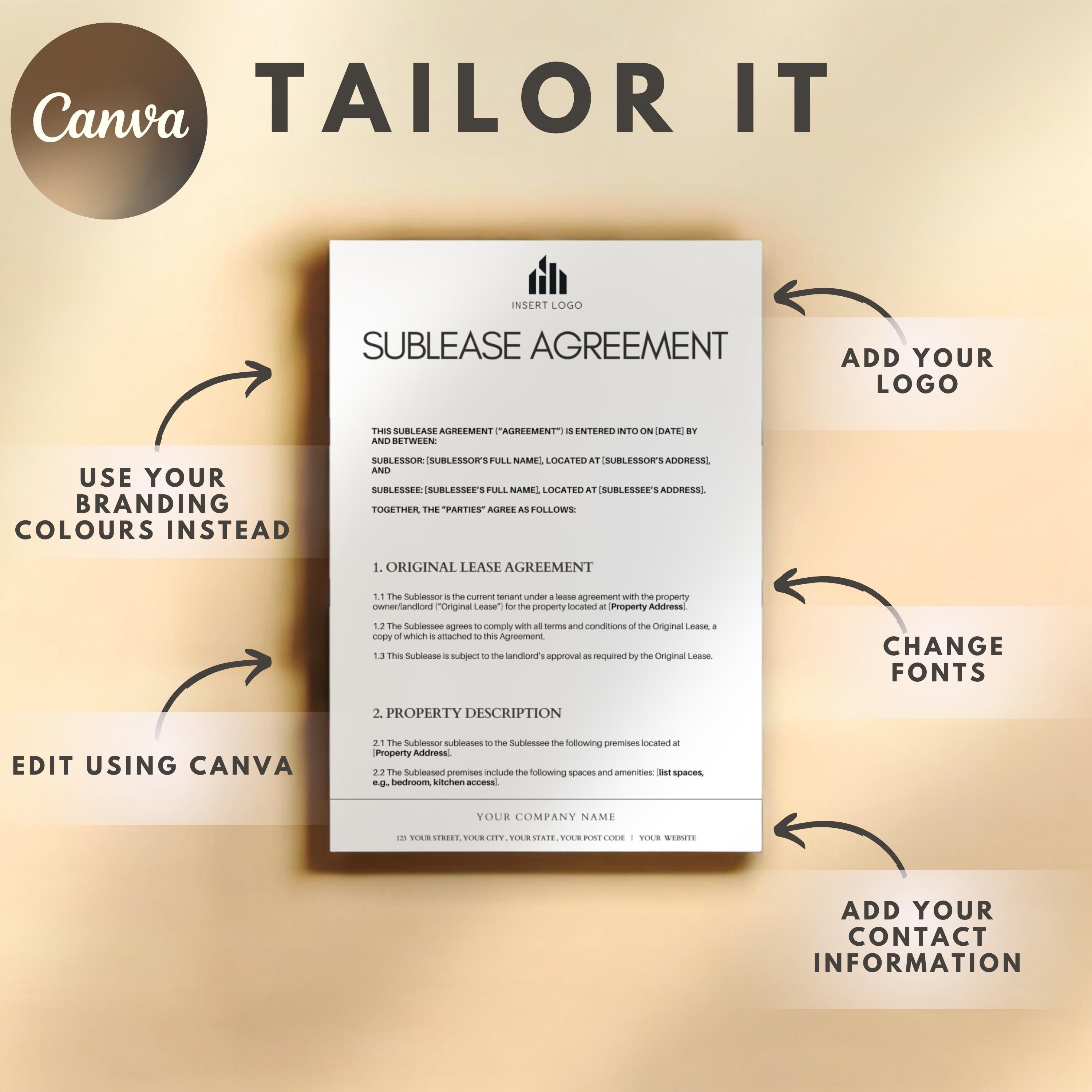 Editable Sublease Agreement Template | Digital Download for Tenants ...