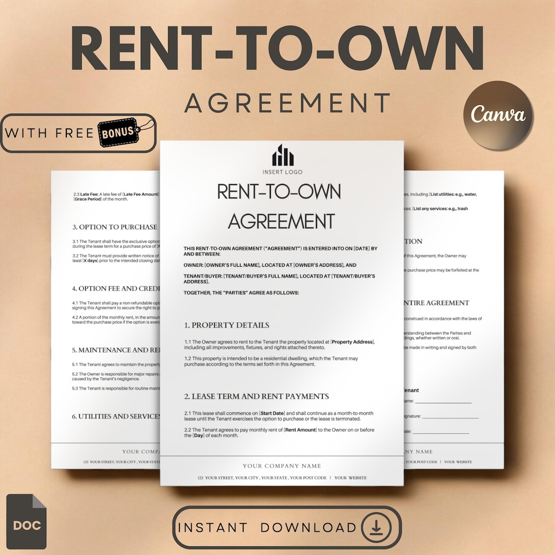 Rent-to-own Agreement Template | Editable Lease-to-own Contract for ...