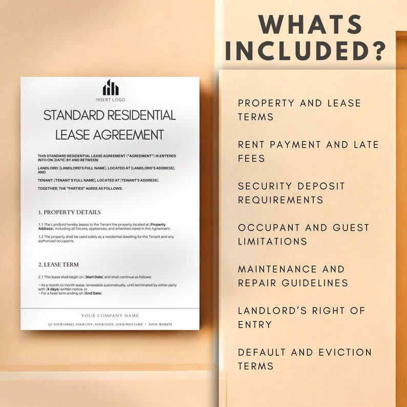 Standard Residential Lease Agreement Template | Editable Rental ...