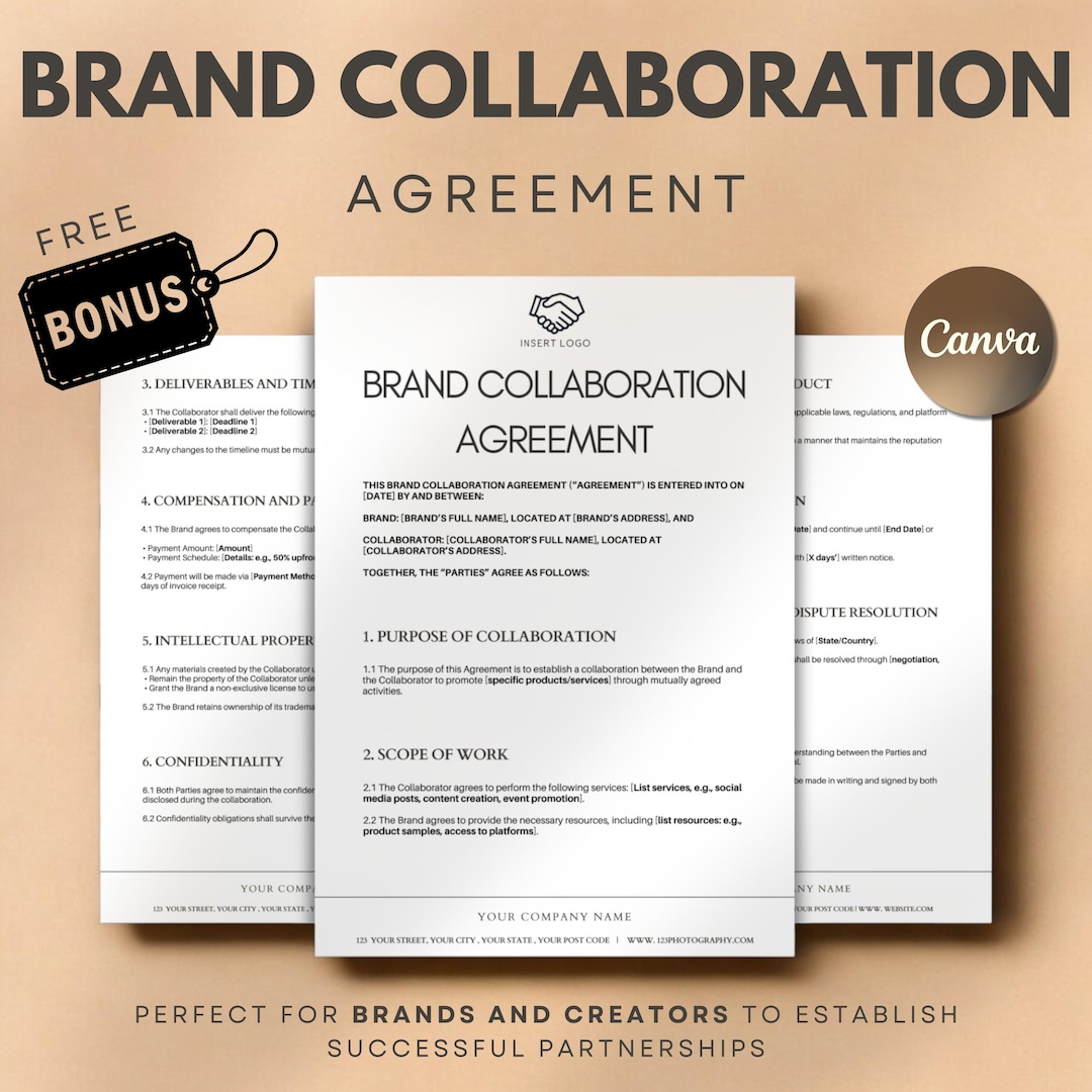 Editable Brand Collaboration Contract Template | Canva Agreement for ...