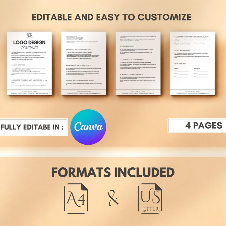 Logo Design Contract Template | Editable Canva Agreement for Freelance ...