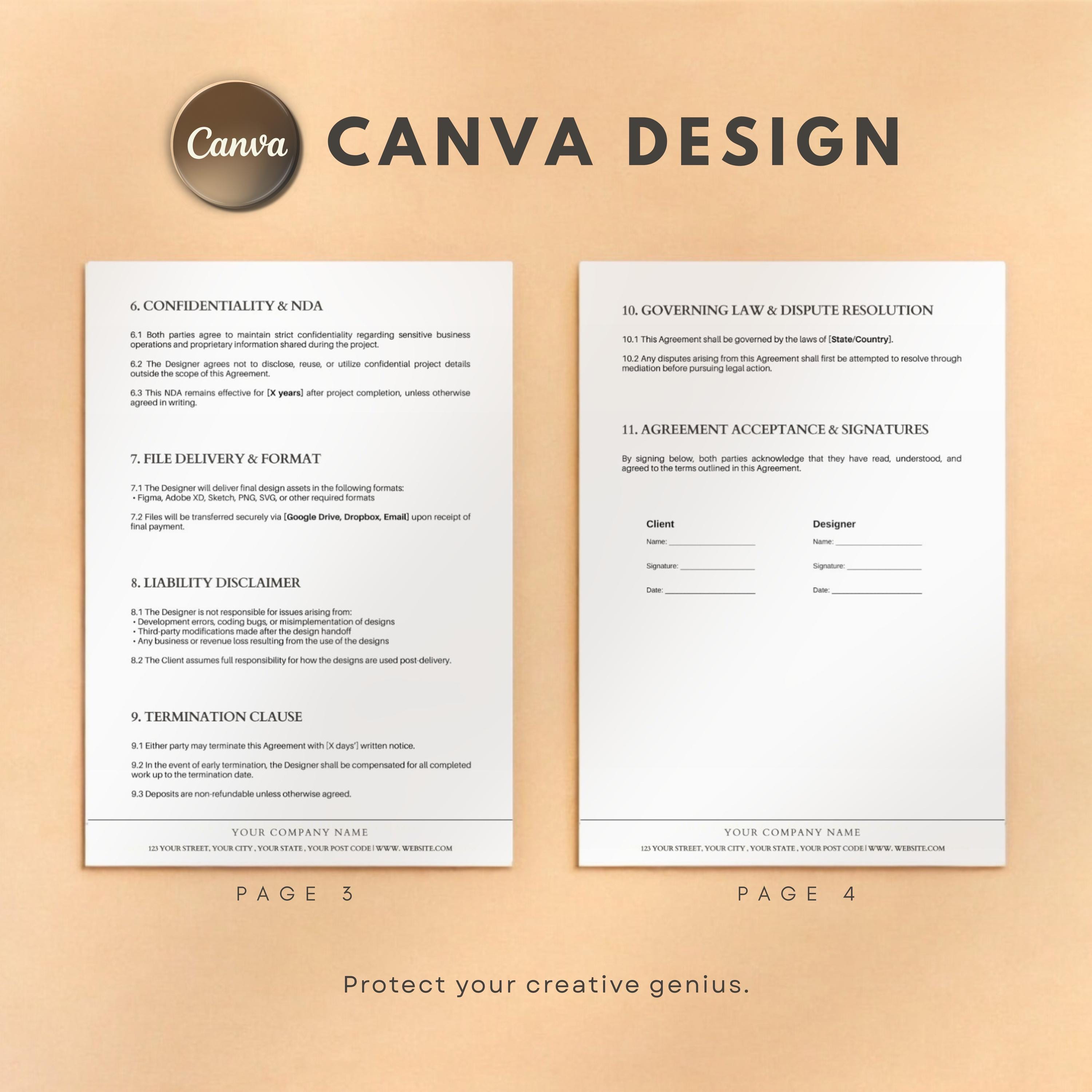 UX UI Design Contract Template: Editable Client Agreement (canva ...