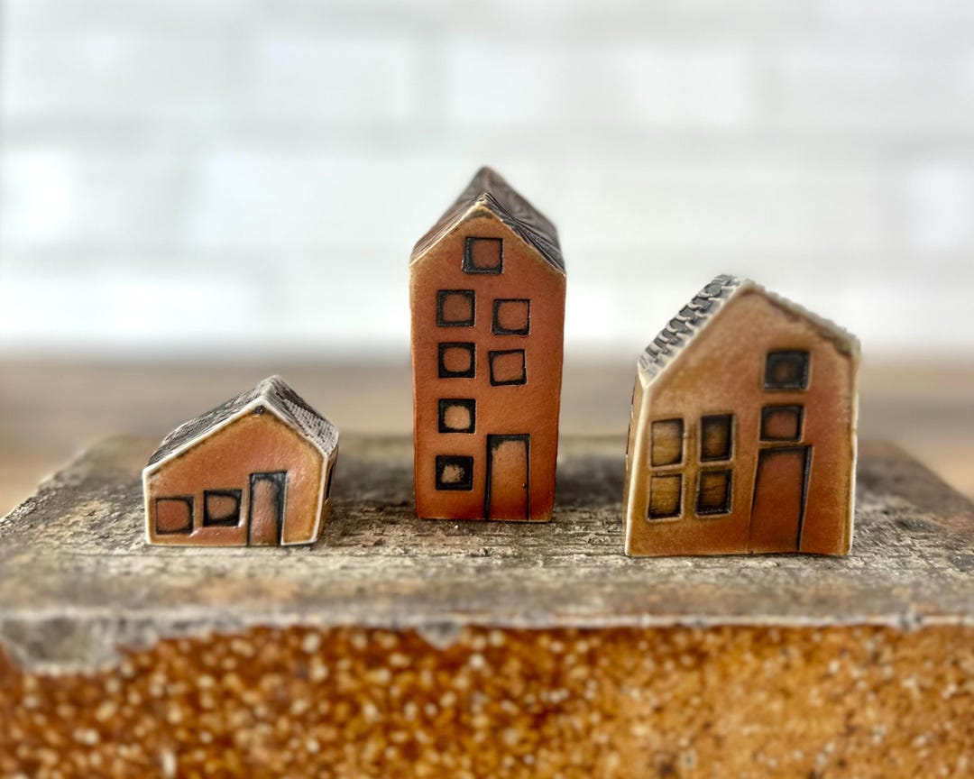 Trio of Tiny Clay Houses (e) // Miniature Ceramic Houses, Soda Fired ...