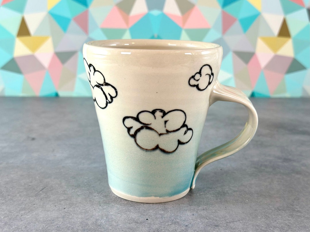 Cloud Pottery Mug // Blue and White Porcelain Mug With Puffy White Clouds and Blue Skies, Latte ...