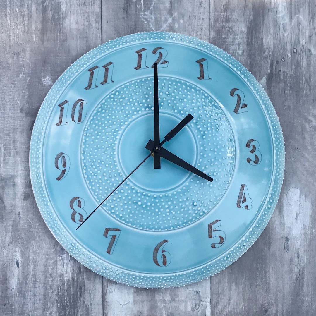 Ceramic Wall Clock // Blue Wall Clock, Handmade Wall Clock. One of a ...