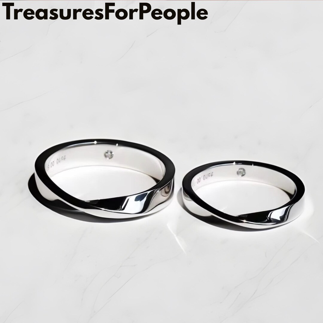 Mobius Twist Sterling Silver Diamond Wedding Ring Set - Etsy