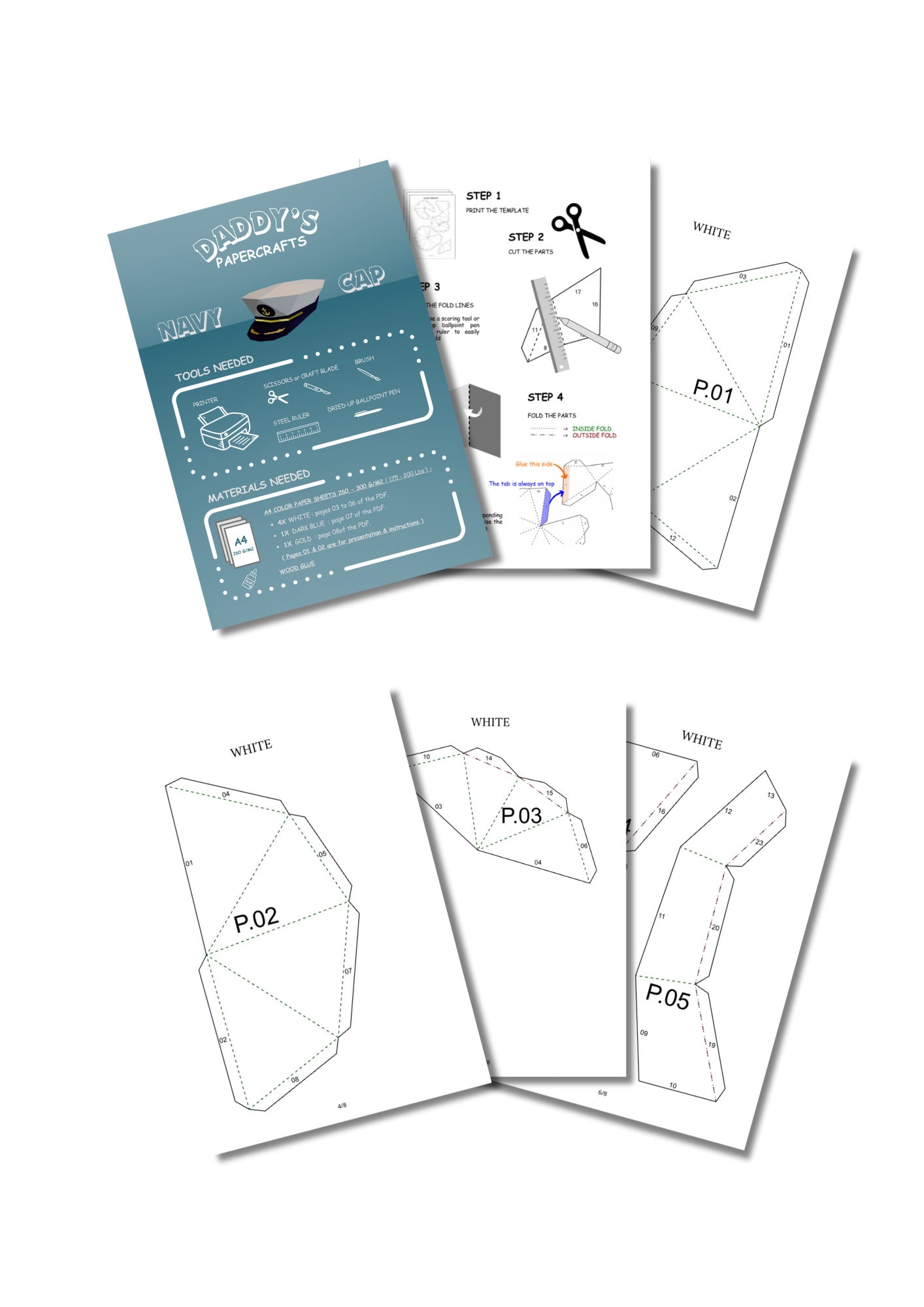 DIY Model Navy Captain Cap Papercraft 3D Creative Hobby PDF Template ...