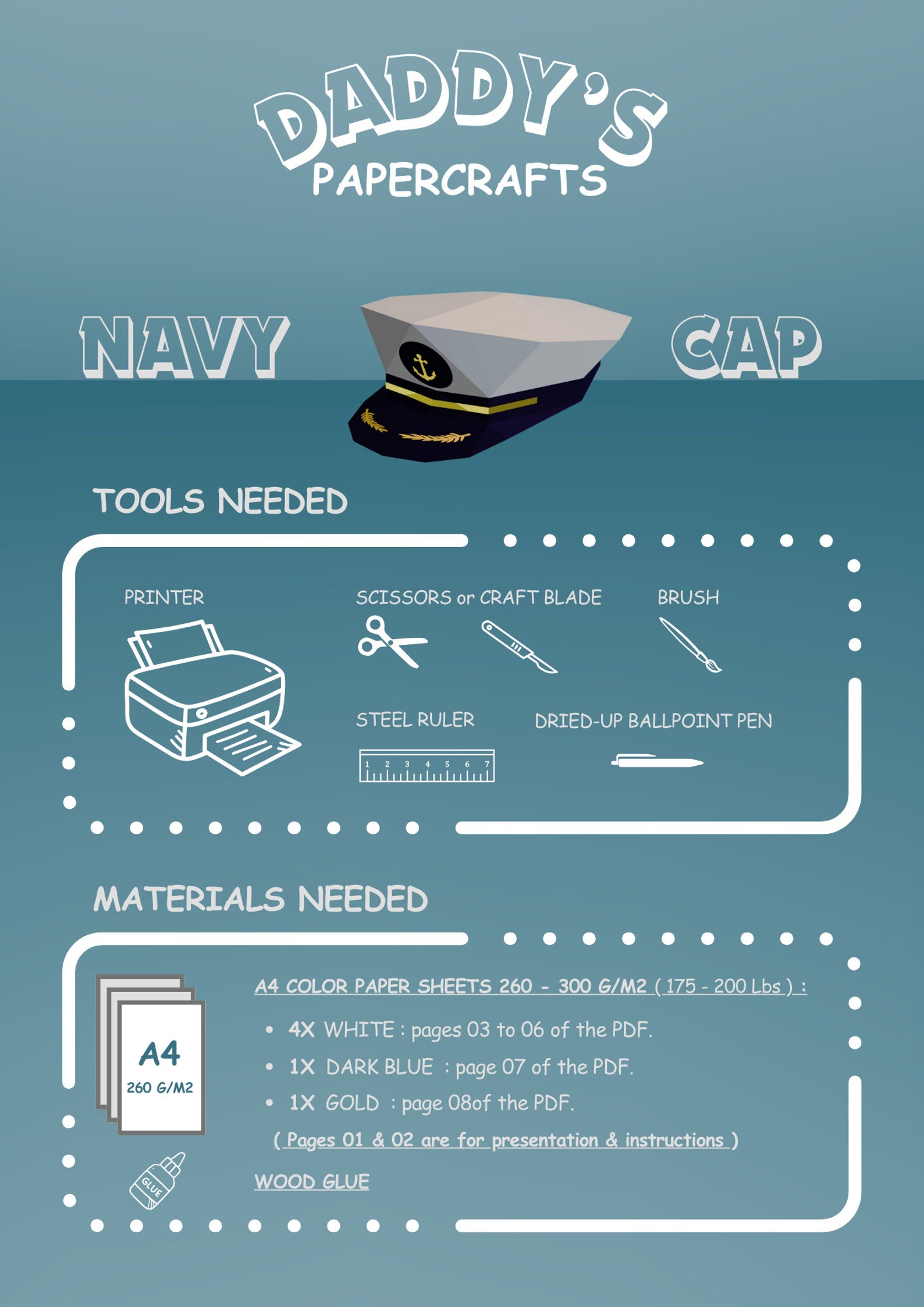 DIY Model Navy Captain Cap Papercraft 3D Creative Hobby PDF Template ...