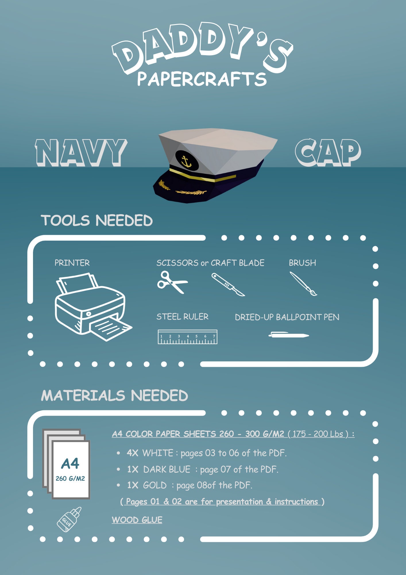 DIY Model Navy Captain Cap Papercraft 3D Creative Hobby PDF Template ...