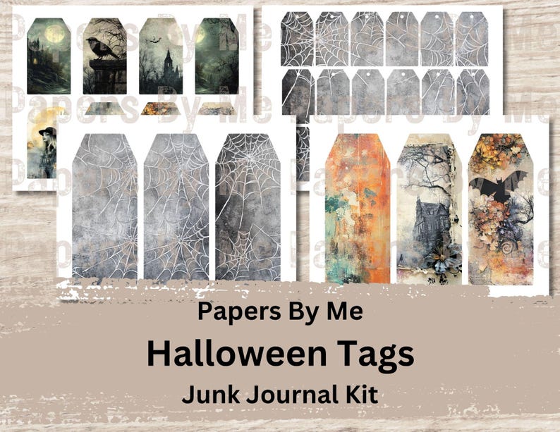 Spooky Halloween Tags Junk Journal Kit Shabby Ephemera Printable ...