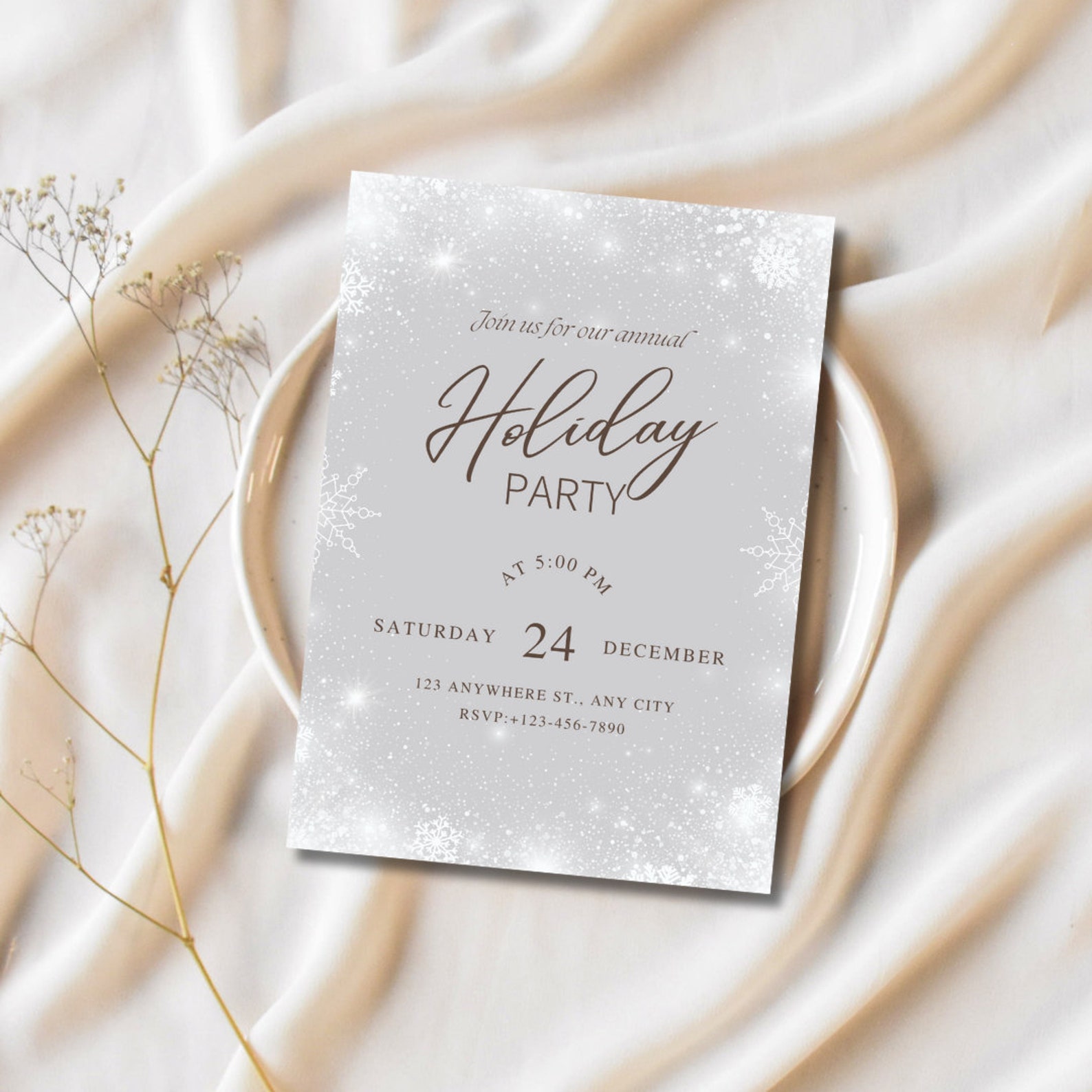 Snow and Glitter Holiday Party Invitation, Holiday Invitation, Invite ...