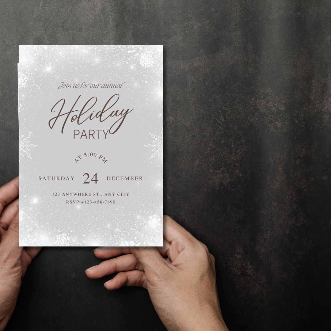 Snow and Glitter Holiday Party Invitation, Holiday Invitation, Invite ...