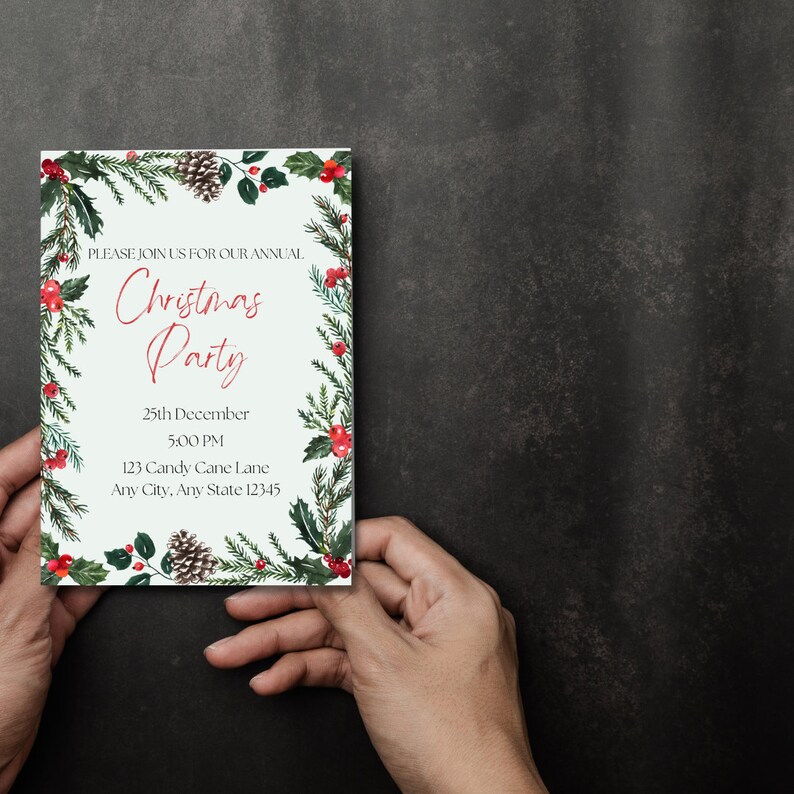 Holly Border Christmas Party Invitation, Christmas Invitation, Invite ...