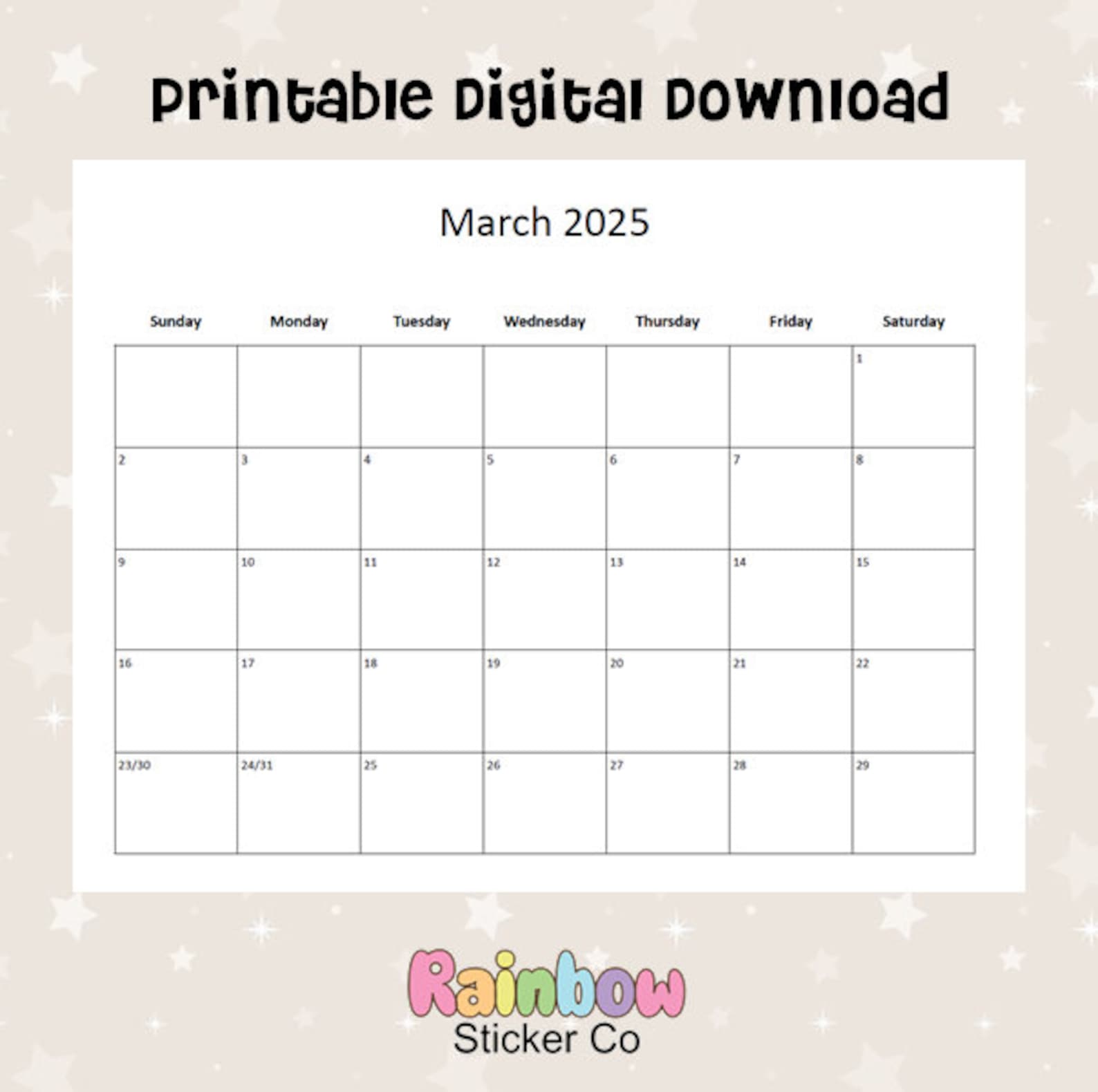 Printable March 2025 Monthly Calendars, Minimalist Design, Editable ...