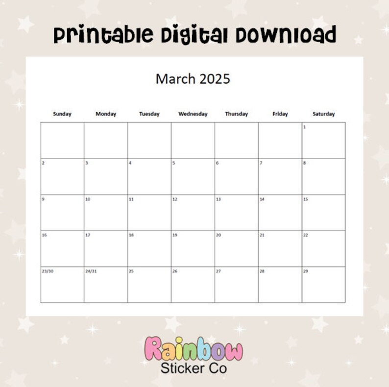 Printable March 2025 Monthly Calendars, Minimalist Design, Editable ...