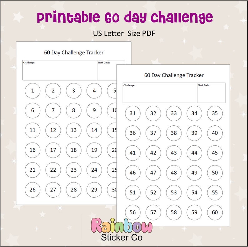 Printable 60 Day Challenge, Printable Productivity Tracker ...