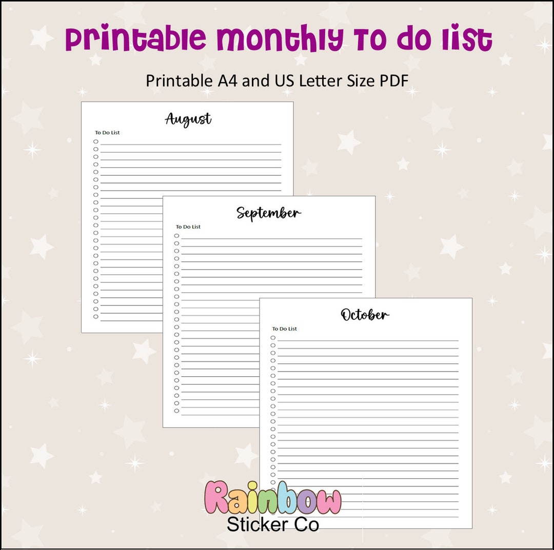 Printable Monthly to Do List With Monthly List Pages, Monthly Planner ...