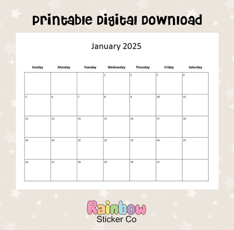 Printable January 2025 Monthly Calendars, Minimalist Design, Editable ...