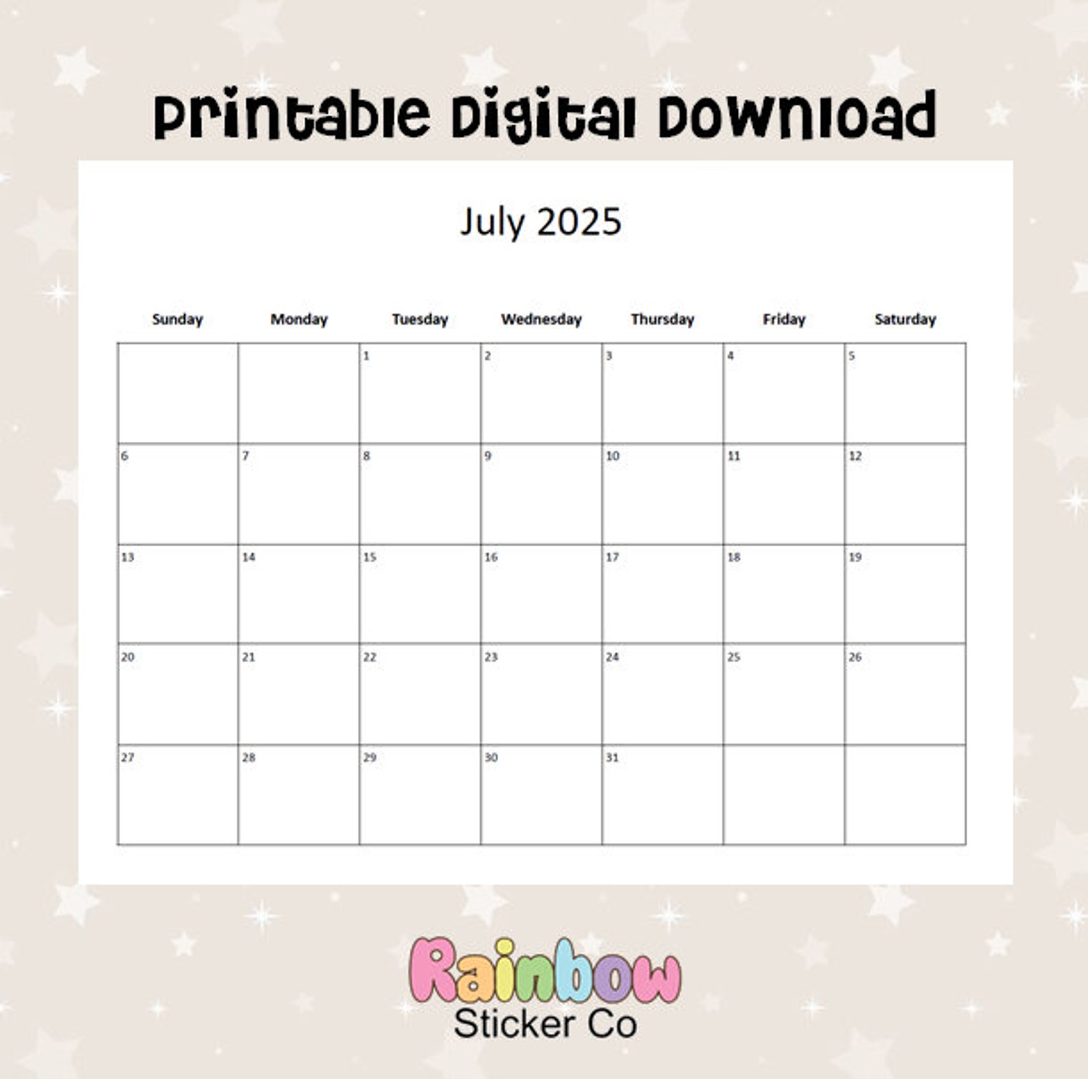 Printable July 2025 Monthly Calendar, Minimalist Design, Editable July ...