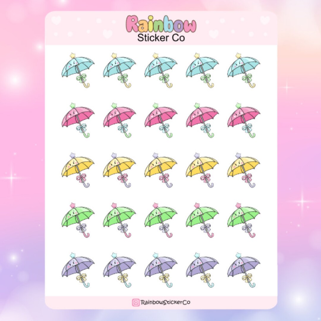 Kawaii Umbrella Stickers, Umbrella Planner Stickers, Cute Kawaii ...