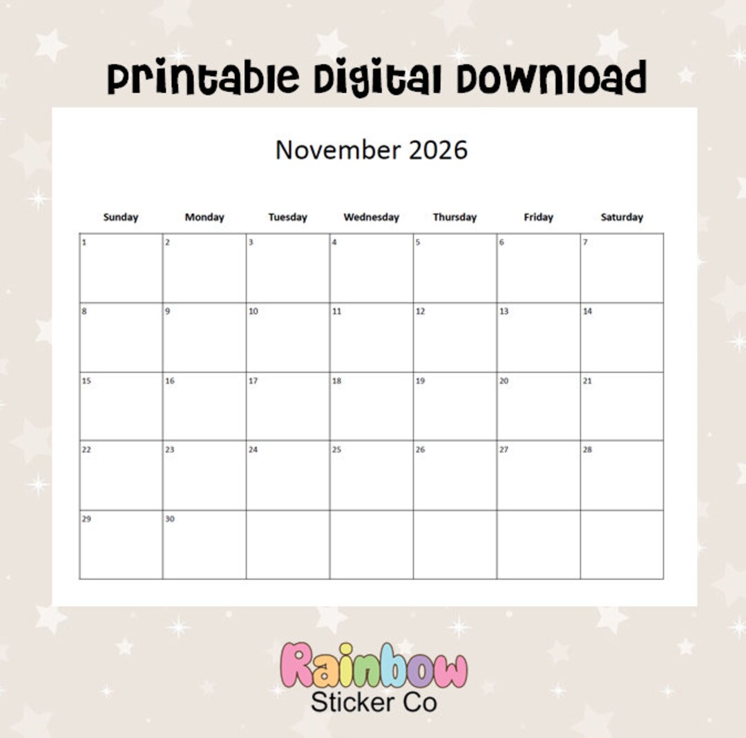 Printable November 2026 Monthly Calendars, Minimalist Design, Editable ...