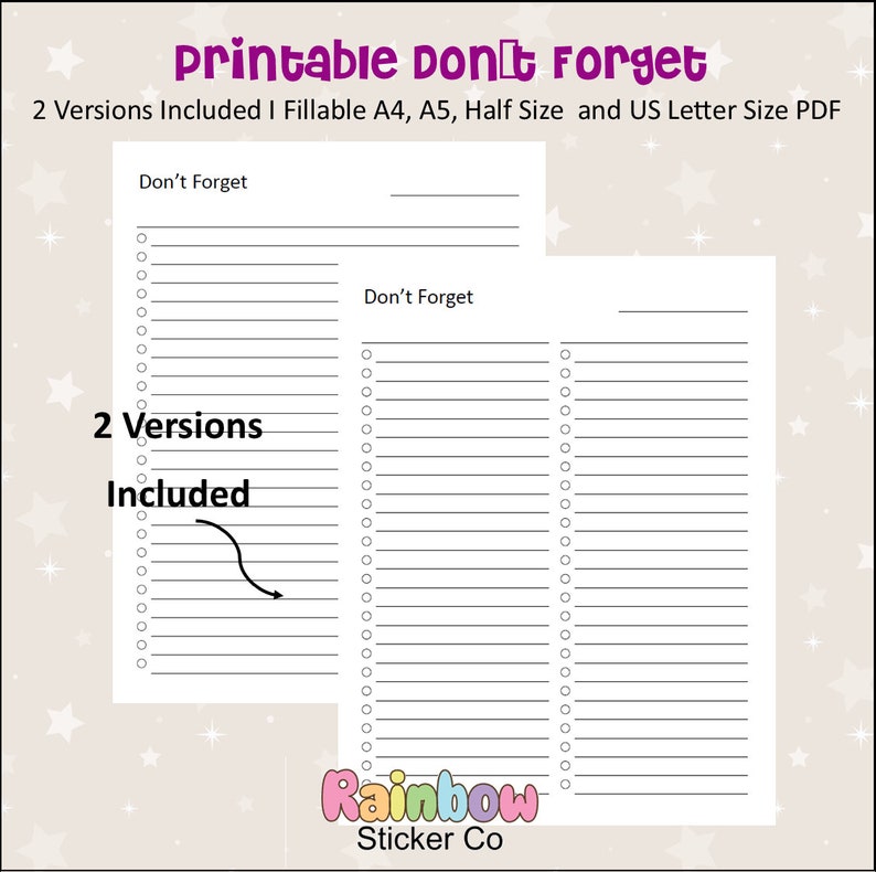 Printable Don't Forget PDF, Reminder Printable, Minimalist Printable ...