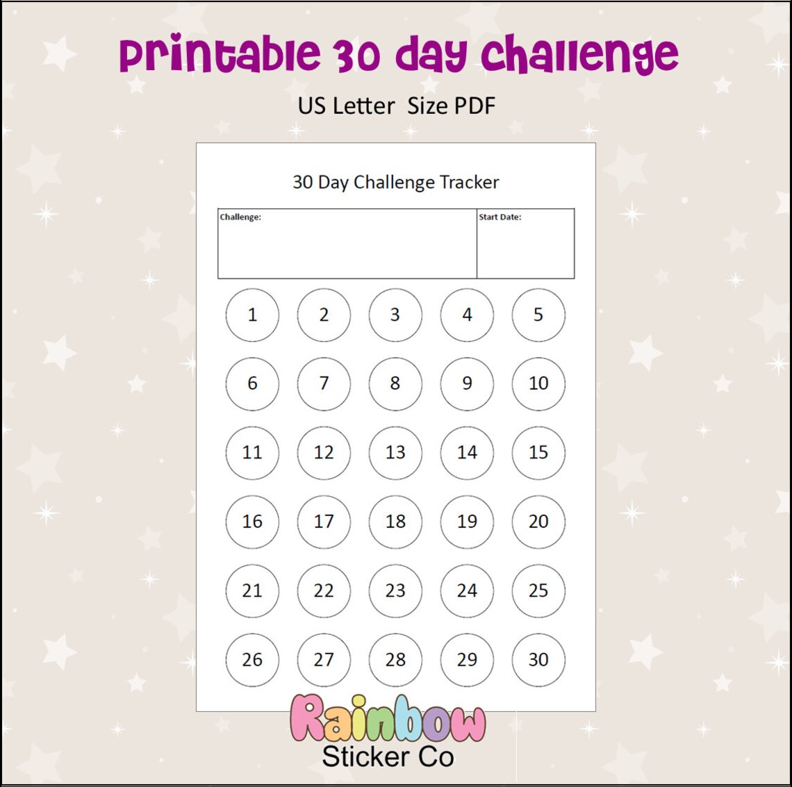 Printable 30 Day Challenge, Printable Productivity Tracker ...