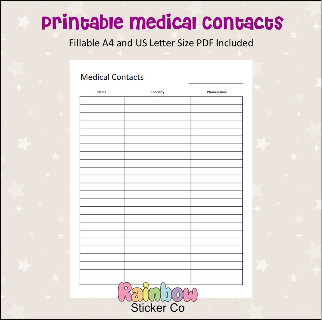 Printable Medical Contact Tracker, Medical Tracker, Healthcare Contacts ...