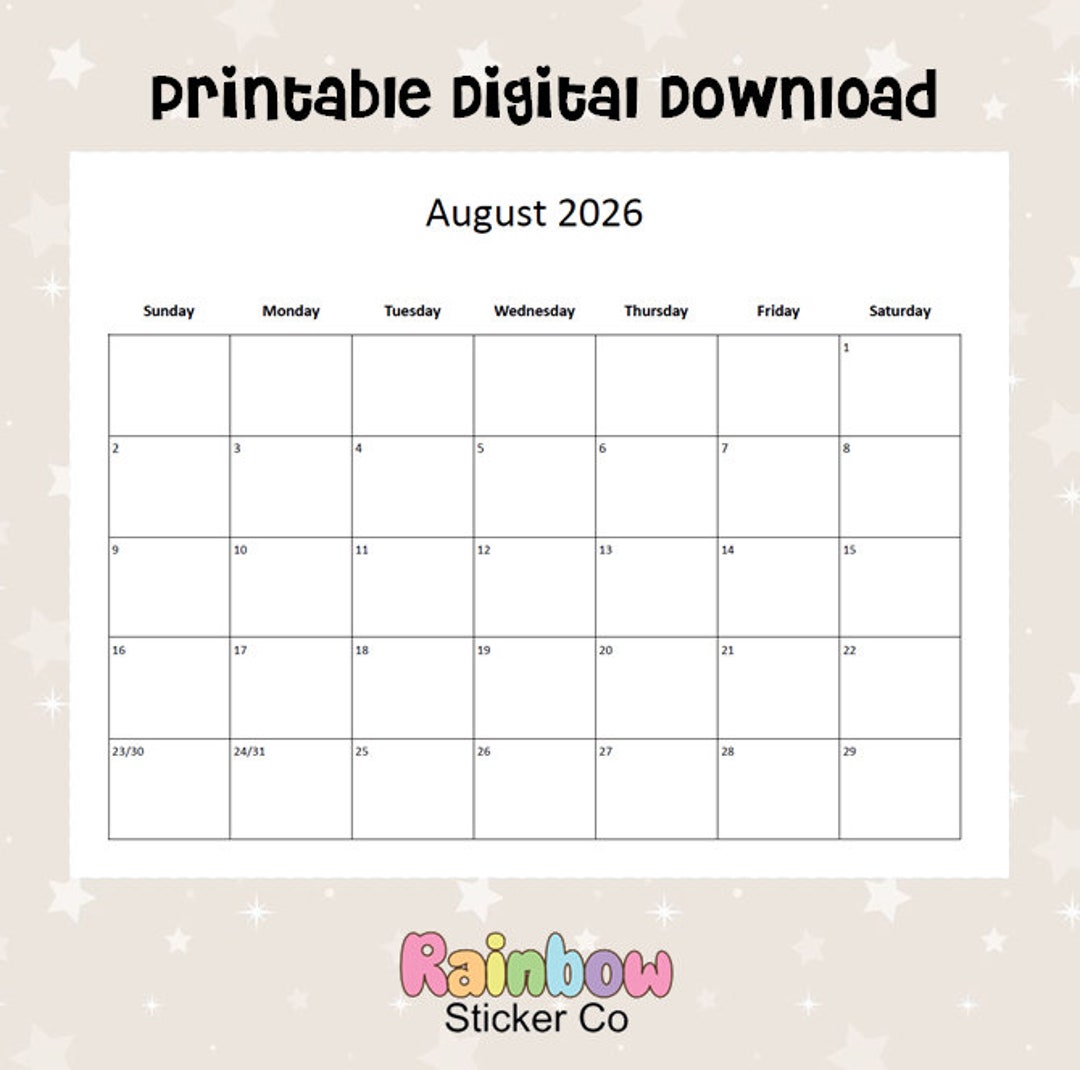 Printable August 2026 Monthly Calendars, Minimalist Design, Editable ...