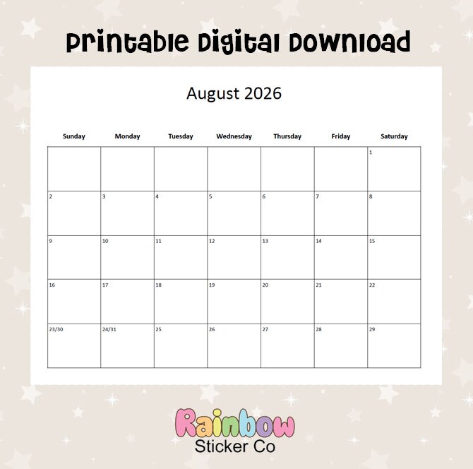 Printable August 2026 Monthly Calendars, Minimalist Design, Editable ...