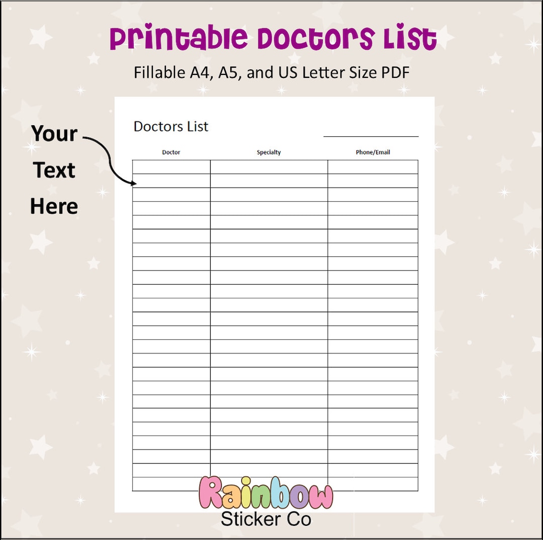 Printable Doctors List PDF, Medical Contact List, Medical Tracker ...