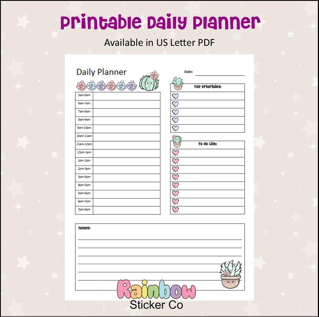 Printable Daily Planner, Cactus Daily Planner, Time Blocking Schedule ...