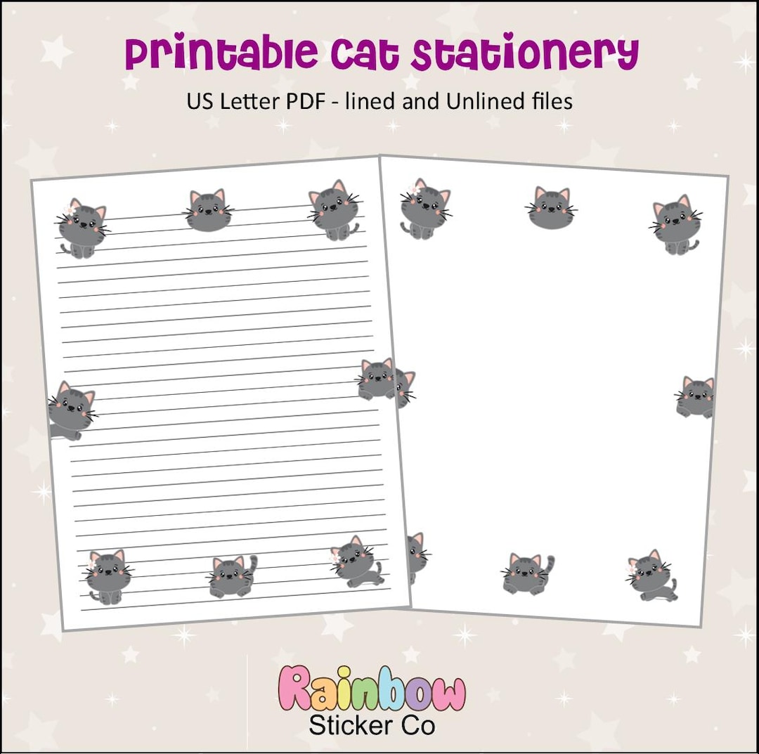 Printable Cat Stationery PDF, Printable Cat Writing Paper, Kitty ...