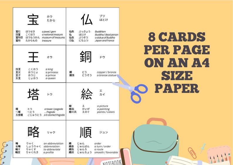 JLPT N2 Kanji Flashcards, Japanese Printable (PDF Download) - Etsy