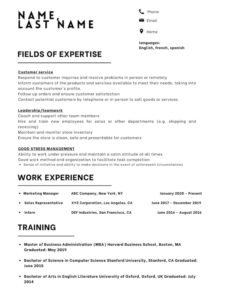 CV Skills English - Etsy