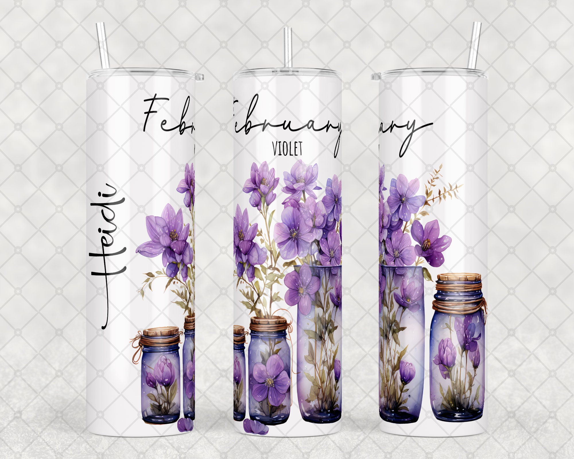 Personalized February Birth Flower Tumbler: Violet Floral Design - Etsy