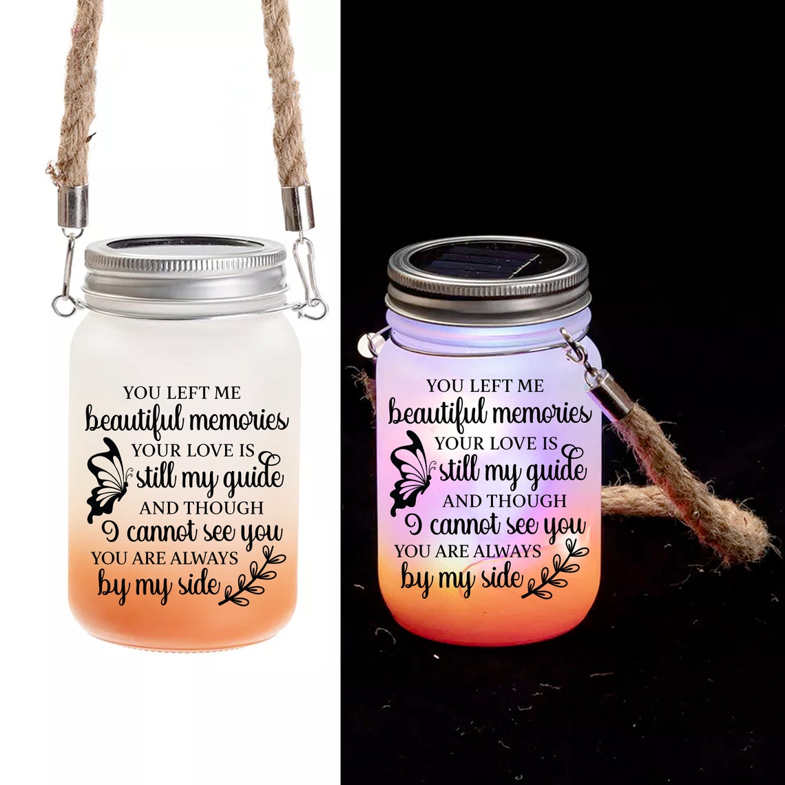 Fairy Light Mason Jar Memorial Lantern: Frosted Glass, Garden Decor - Etsy