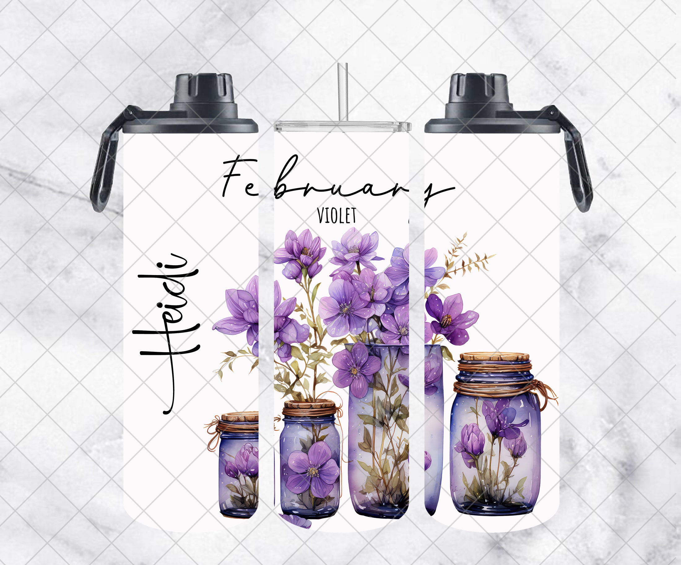 Personalized February Birth Flower Tumbler: Violet Floral Design - Etsy