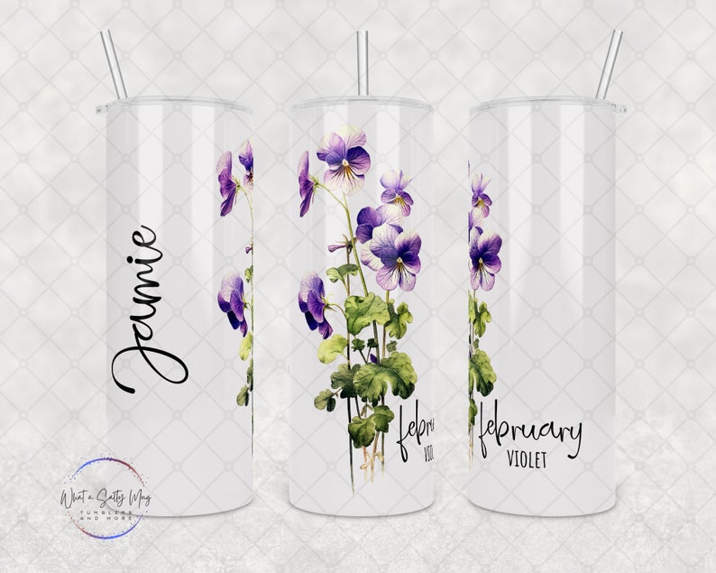 Personalized February Birth Flower Tumbler: Violet Floral Design - Etsy