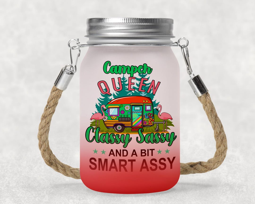 Fairy Light Mason Jar Lantern: "camper Queen" Frosted Glass Decor - Etsy