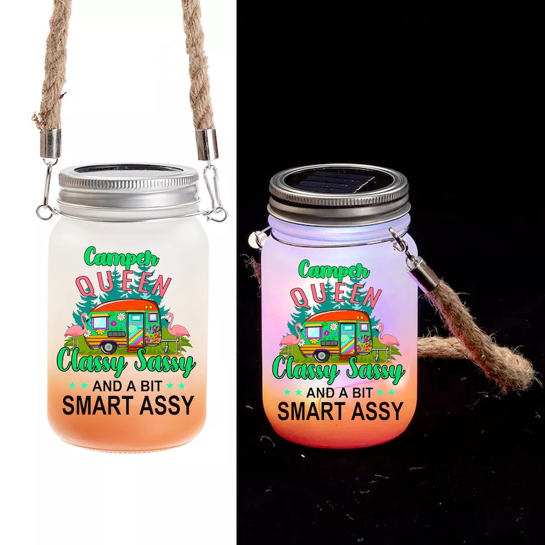 Fairy Light Mason Jar Lantern: "camper Queen" Frosted Glass Decor - Etsy