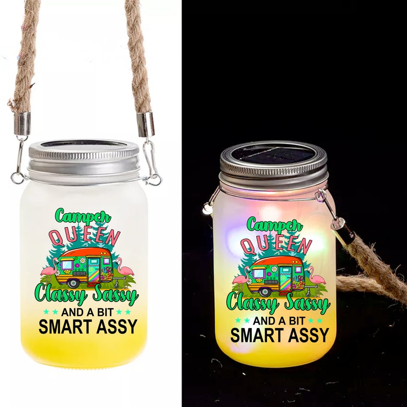 Fairy Light Mason Jar Lantern: "camper Queen" Frosted Glass Decor - Etsy