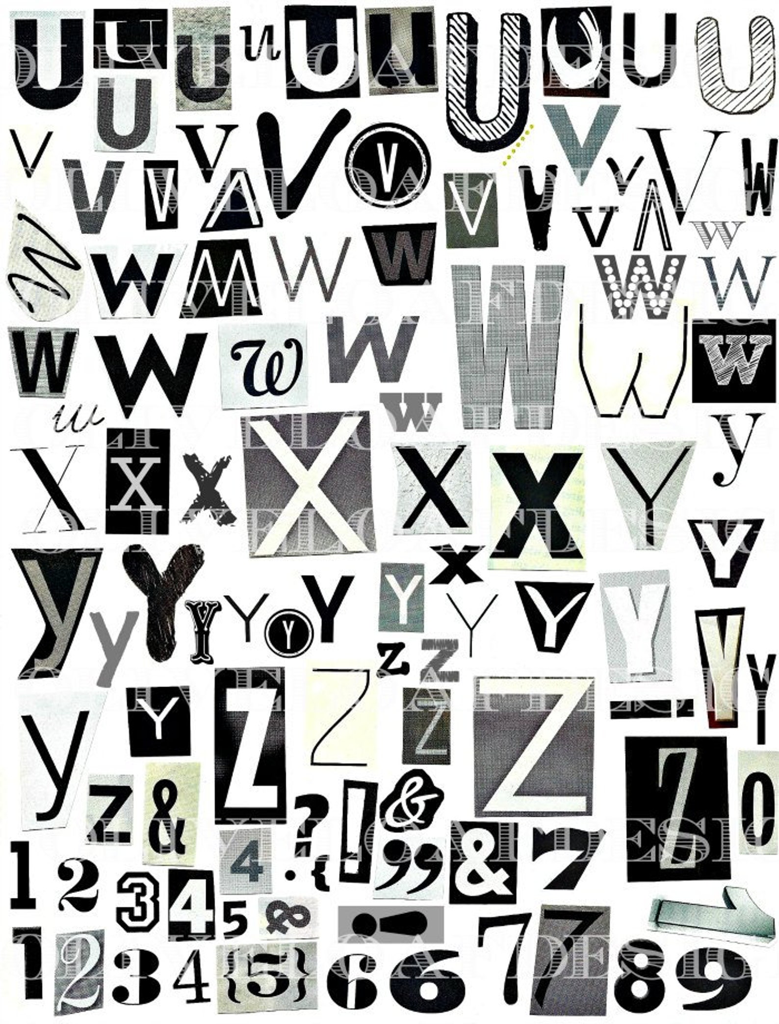 Printable Magazine Cutout Letters: Black, White, Grey (JPG) - Etsy