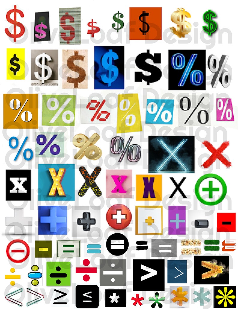 Magazine Cutout Numbers & Symbols: Collage Printable (JPG) - Etsy