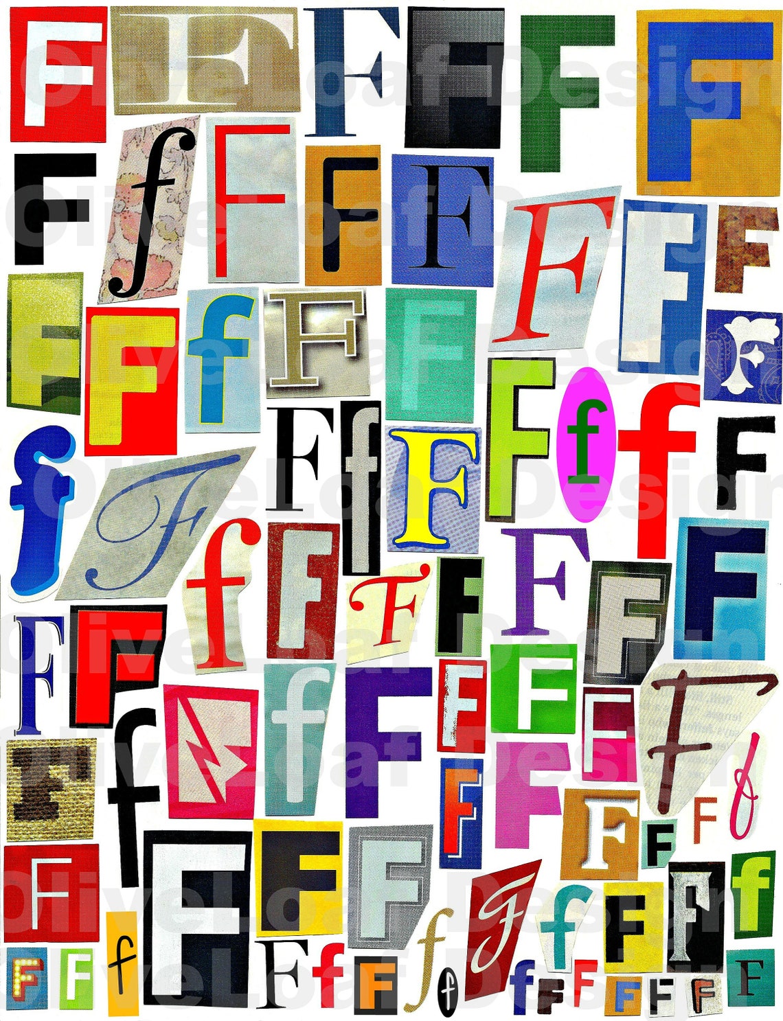Multicolor Single Letter F-f, Printable Digital Single Letter Series ...
